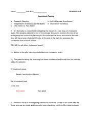 Lab 6 Hypothesis Testing Assignment Pdf Name Jade Ruiz PSY200 Lab 6 Hypothesis Testing A