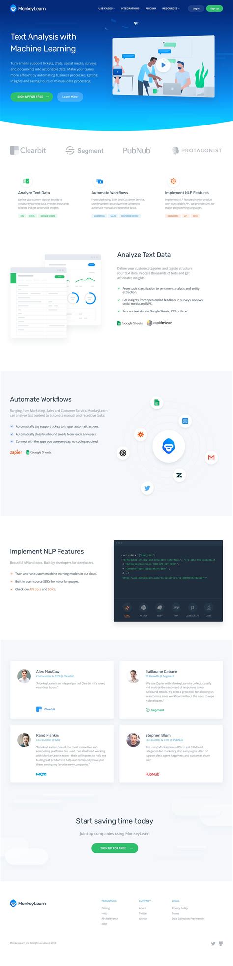 MonkeyLearn Text Analysis With Machine Learning Website Design Web Design Best Landing