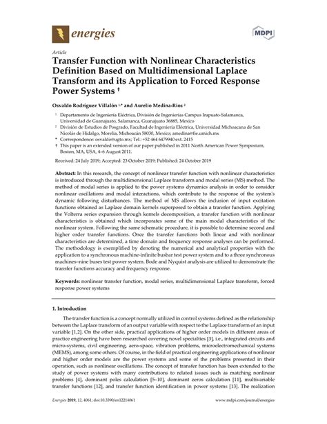 Pdf Transfer Function With Nonlinear Characteristics Definition Based On Multidimensional