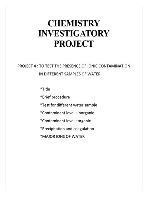 To Test The Presence Of Ionic Contamination In Different Samples Of Water Pdf