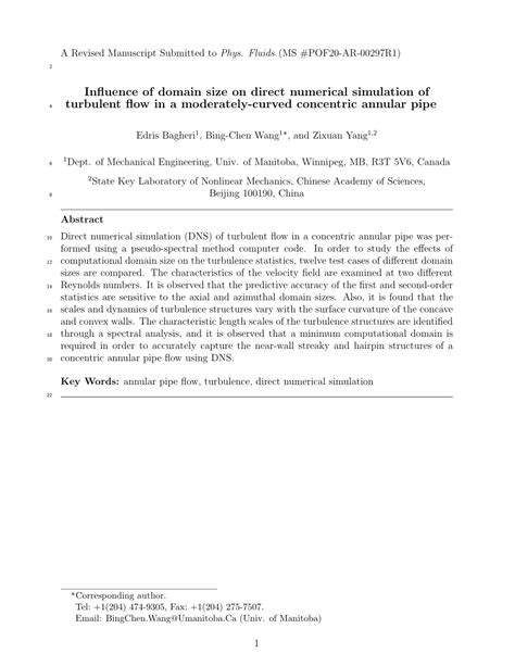 Pdf Influence Of Domain Size On Direct Numerical Simulation Of Turbulent Flow In A Moderately