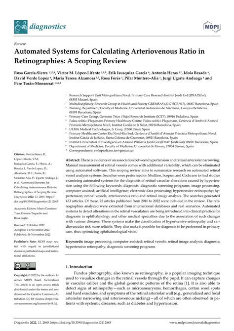 Pdf Automated Systems For Calculating Arteriovenous Ratio In Retinographies A Scoping Review