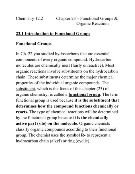 Functional Groups Organic Reactions Chemistry Chapter