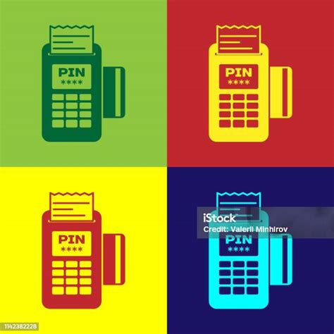 컬러 배경에 고립 된 신용 카드와 인쇄 된 영수증 아이콘 색상 Pos 터미널 Nfc 지불 개념입니다 평면 디자인입니다 벡터 일러스트 개념에 대한 스톡 벡터 아트 및 기타