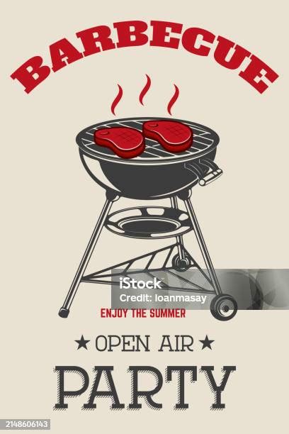 바베큐 야외 파티 전단지 템플릿입니다 주방 도구 스테이크 소시지로 그릴 레스토랑 메뉴 포스터의 디자인 요소 벡터 일러스트 레이