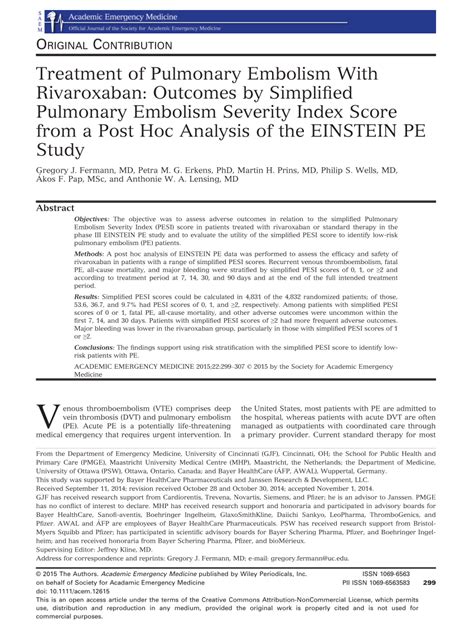 Pdf Treatment Of Pulmonary Embolism With Rivaroxaban Outcomes By