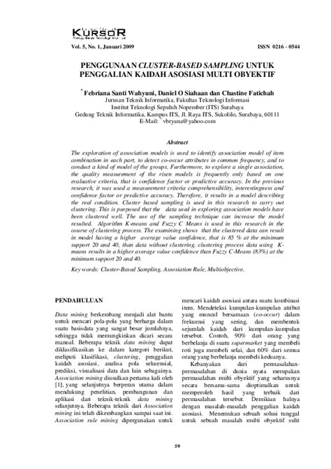 Pdf Penggunaan Cluster Based Sampling Untuk Penggalian Kaidah