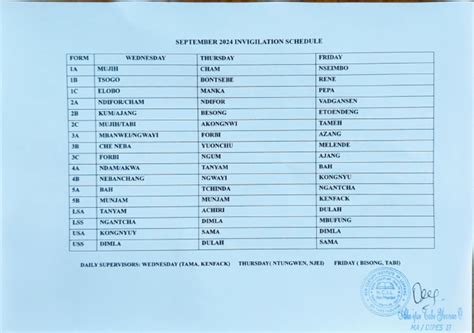 September 2024 Exam Invigilation Schedule Pdf