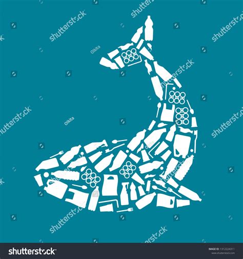 Vektor Stok Ocean Plastic Pollution Ecological Poster Whale (Tanpa Royalti) 1312224311 ...