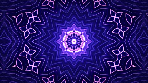 Purple Blue Kaleidoscope With Morphing Floral Mandala Pattern And