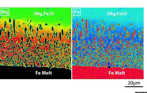 earth s core blobs chemical interaction may shed light on composition