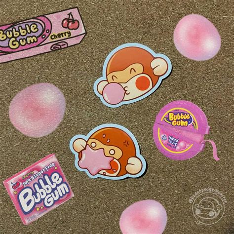 Monkey Loves Bubble Gum Vinyl Sticker 2 Inches Laminated Etsy
