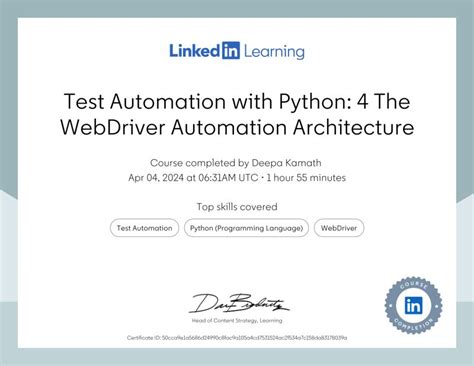 deepa kamath on linkedin certificate of completion