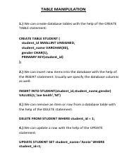Table Manipulation Pdf TABLE MANIPULATION We Can Create Database Tables With The Help Of