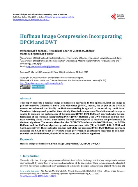 Pdf Huffman Image Compression Incorporating Dpcm And Dwt