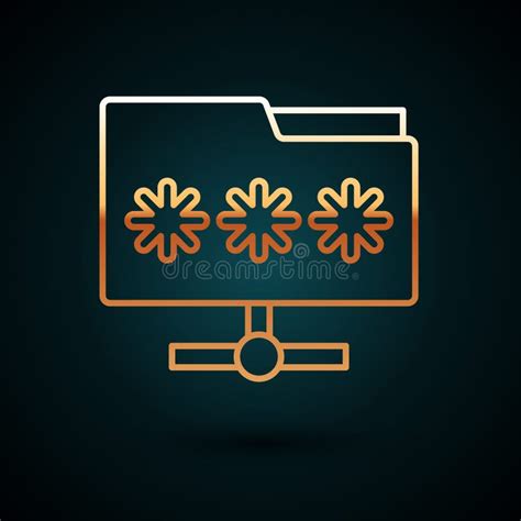 Gold Line Folder With Password Notification Icon Isolated On Dark Blue Background Cyber Defense