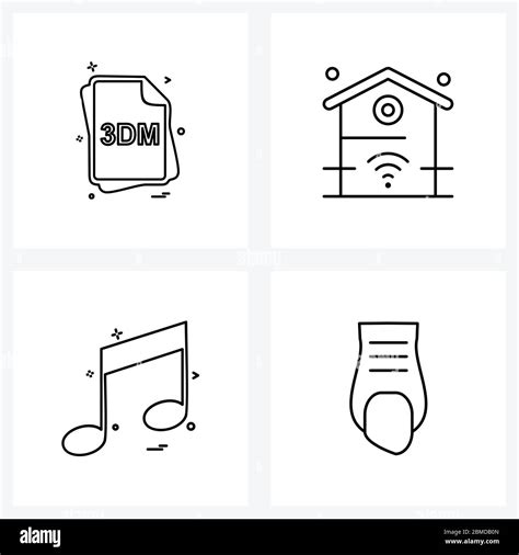 Ui Set Of 4 Basic Line Icons Of File Player Files Home Media Vector