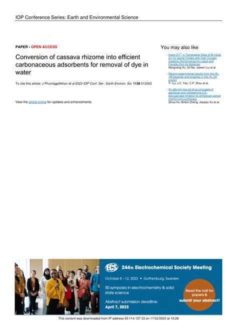 Pdf Conversion Of Cassava Rhizome Into Efficient Carbonaceous