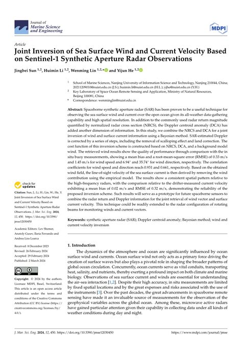 Pdf Joint Inversion Of Sea Surface Wind And Current Velocity Based On