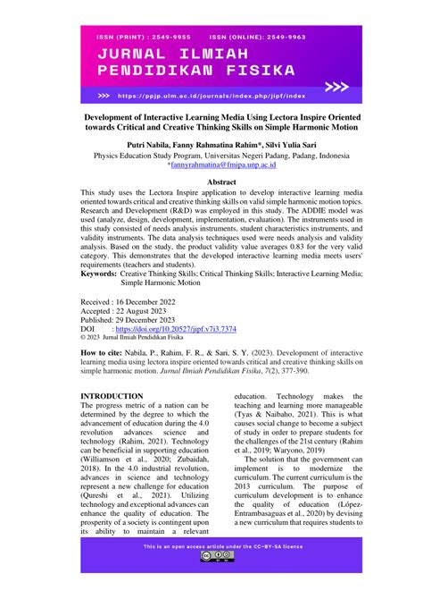 Pdf Development Of Interactive Learning Media Using Lectora Inspire Oriented Towards Critical
