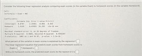 Solved Consider The Following Linear Regression Analysis