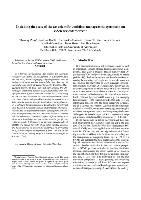 Pdf Including The State Of Art Scientific Workflow Management Systems In An E Science Environment