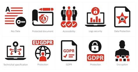 Premium Vector A Set Of 10 Gdpr Icons As Key Data Protected Document