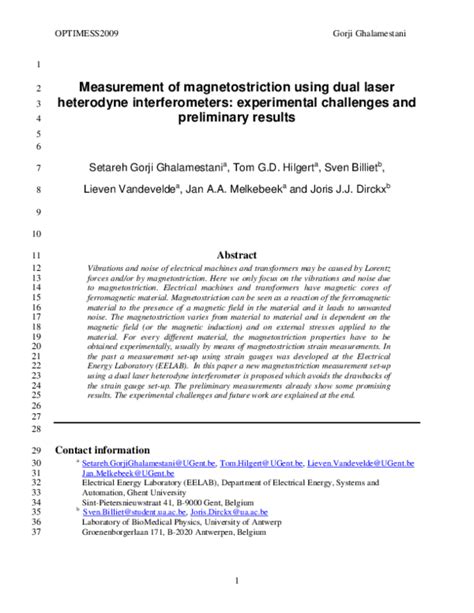 Pdf Measurement Of Magnetostriction Using Dual Laser Heterodyne Interferometers Experimental