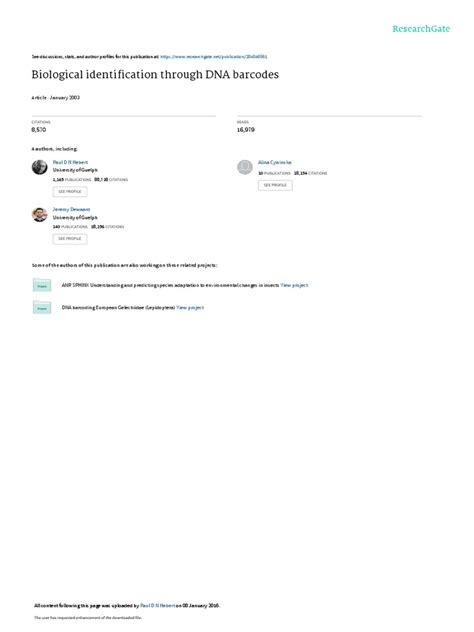 Biological Identification Through Dna Barcodes January 2003 Pdf Dna Sequencing Polymerase