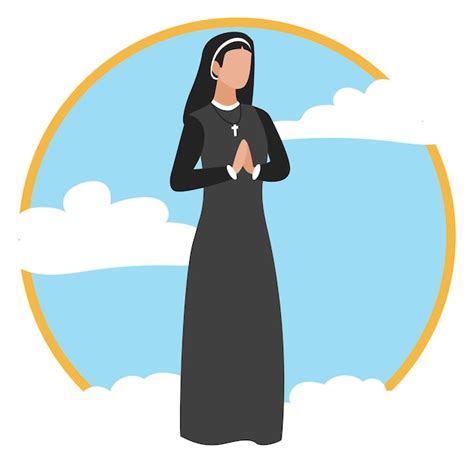 수녀 만화 벡터 일러스트 레이 션 프리미엄 벡터