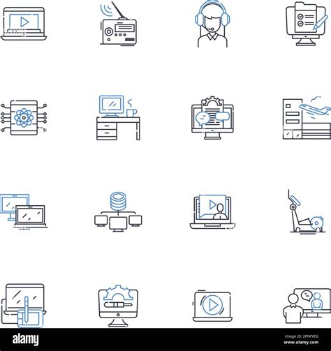 Electronic Age Line Icons Collection Digital Cyber Emojis Virtual Automation Internet