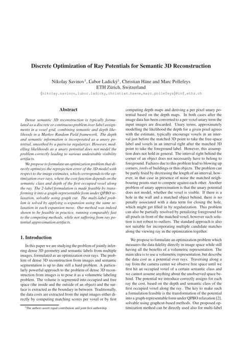 Pdf Discrete Optimization Of Ray Potentials For Semantic 3d