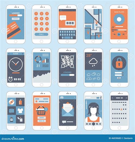 Flat Mobile Touch Screen Phones Interface Windows Vector Stock Vector