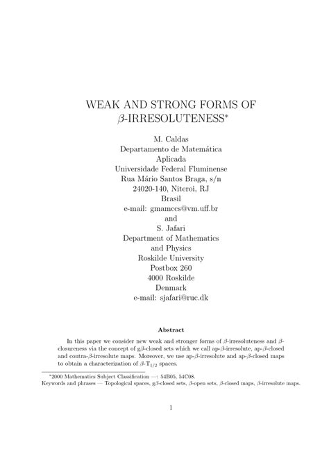 pdf weak and strong forms of β irresoluteness