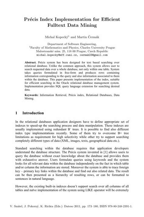 Pdf Précis Index Implementation For Efficient Fulltext Data Mining