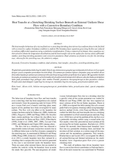 Pdf Heat Transfer At A Stretchingshrinking Surface Beneath An External Uniform Shear Flow