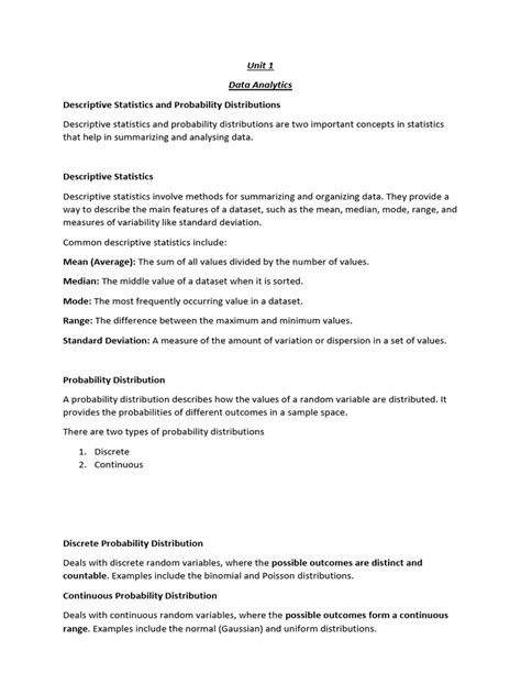 Notes Data Analytics Pdf Statistics Big Data