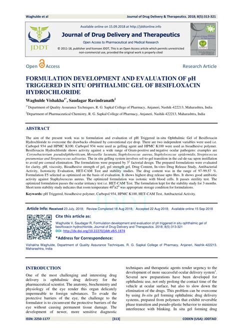 Pdf Formulation Development And Evaluation Of Ph Triggered In Situ Ophthalmic Gel Of