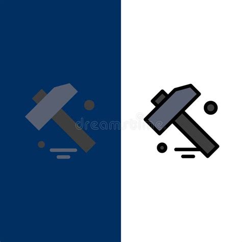 Construction Hammer Tool Icons Flat And Line Filled Icon Set Vector