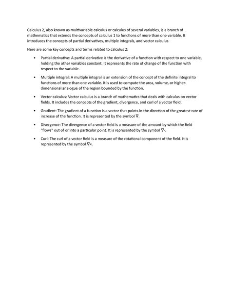 Calc 2 Notes General Calculus 2 Also Known As Multivariable Calculus Or Calculus Of Several