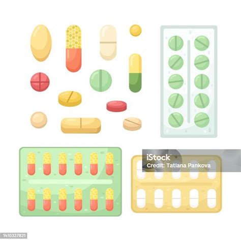 정제 캡슐 및 태블릿이있는 패키지의 일러스트 레이 션의 벡터 세트 건강관리와 의술에 대한 스톡 벡터 아트 및 기타 이미지 건강관리와 의술 대체 요법 두통 Istock
