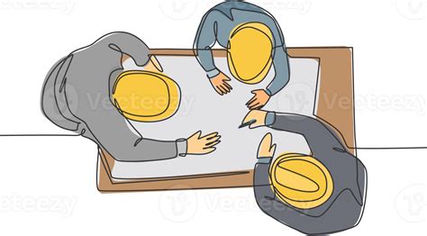 One Continuous Line Drawing Of Young Architect And Construction Builder Discussing Blueprint