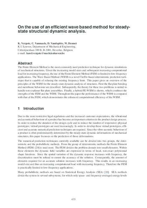 Pdf On The Use Of An Efficient Wave Based Method For Steady State Structural Dynamic Analysis