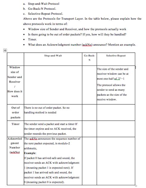 Solved A Stop And Wait Protocol B Go Back N Protocol C Chegg