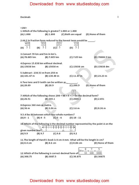 Cbse Class 6 Mathematics Decimals Worksheet Pdf Decimal Fraction Mathematics