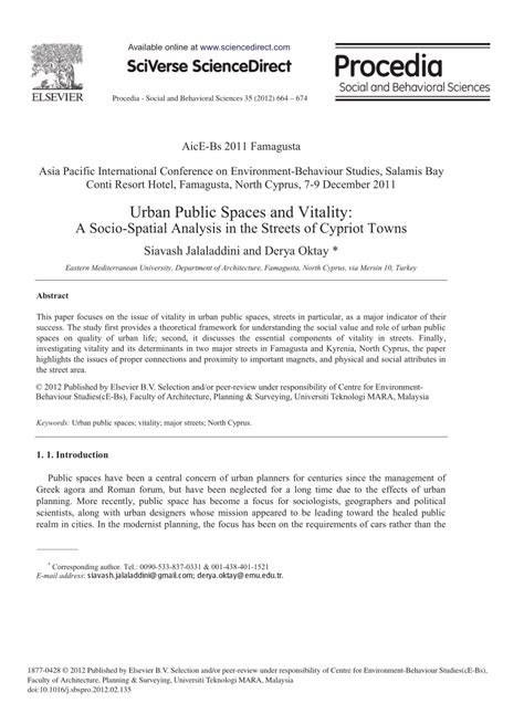 Pdf Urban Public Spaces And Vitality A Socio Spatial Analysis In The Streets Of Cypriot Towns