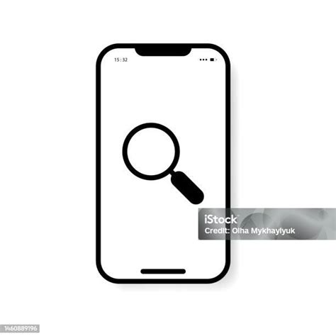 화면 벡터 아이콘 라인 개요 아트 스마트 폰 성공적인 검색 또는 장치 연결 탐사 테스트 또는 연구 기호에 돋보기로 핸드폰 검사