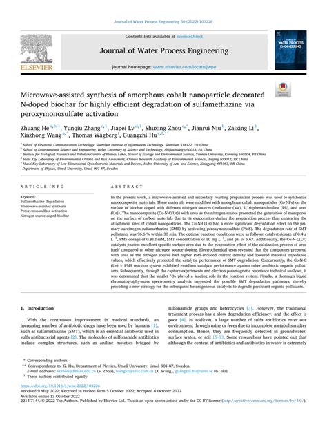 Pdf Microwave Assisted Synthesis Of Amorphous Cobalt Nanoparticle Decorated N Doped Biochar