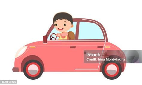 어린이 자동차 아이는 분홍색 복고풍 자동차에 타고 장난감 차량 모터와 함께 귀여운 승객 자동차 흰색 배경에 격리 벡터 장난감 자동차에 대한 스톡 벡터 아트 및 기타 이미지