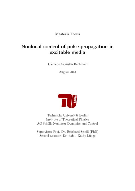 Pdf Nonlocal Control Of Pulse Propagation In Excitable Media